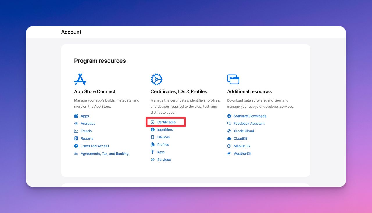 Generate an iOS certificate | PandaSuite Docs