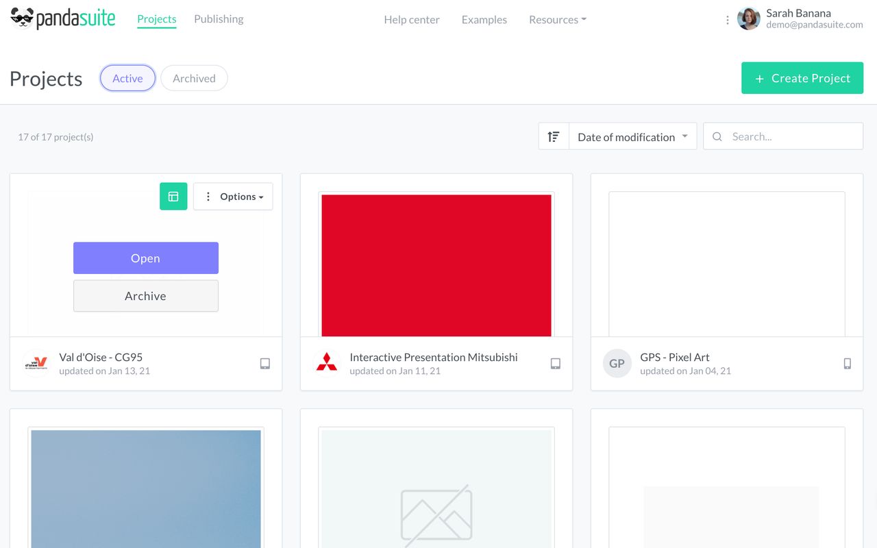 Archive your project | PandaSuite Docs