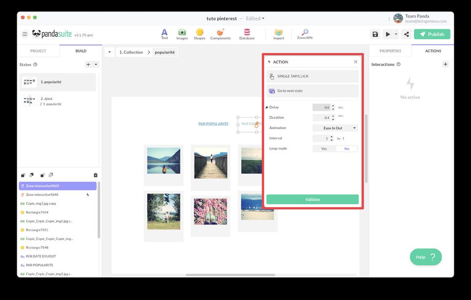 Interactive actions | PandaSuite Docs
