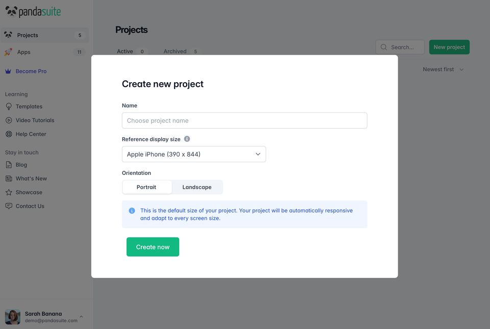 Create your project | PandaSuite Docs