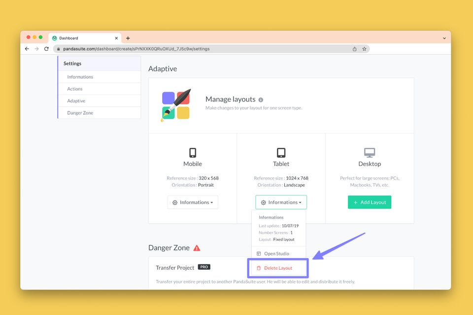 Create a new layout | PandaSuite Docs