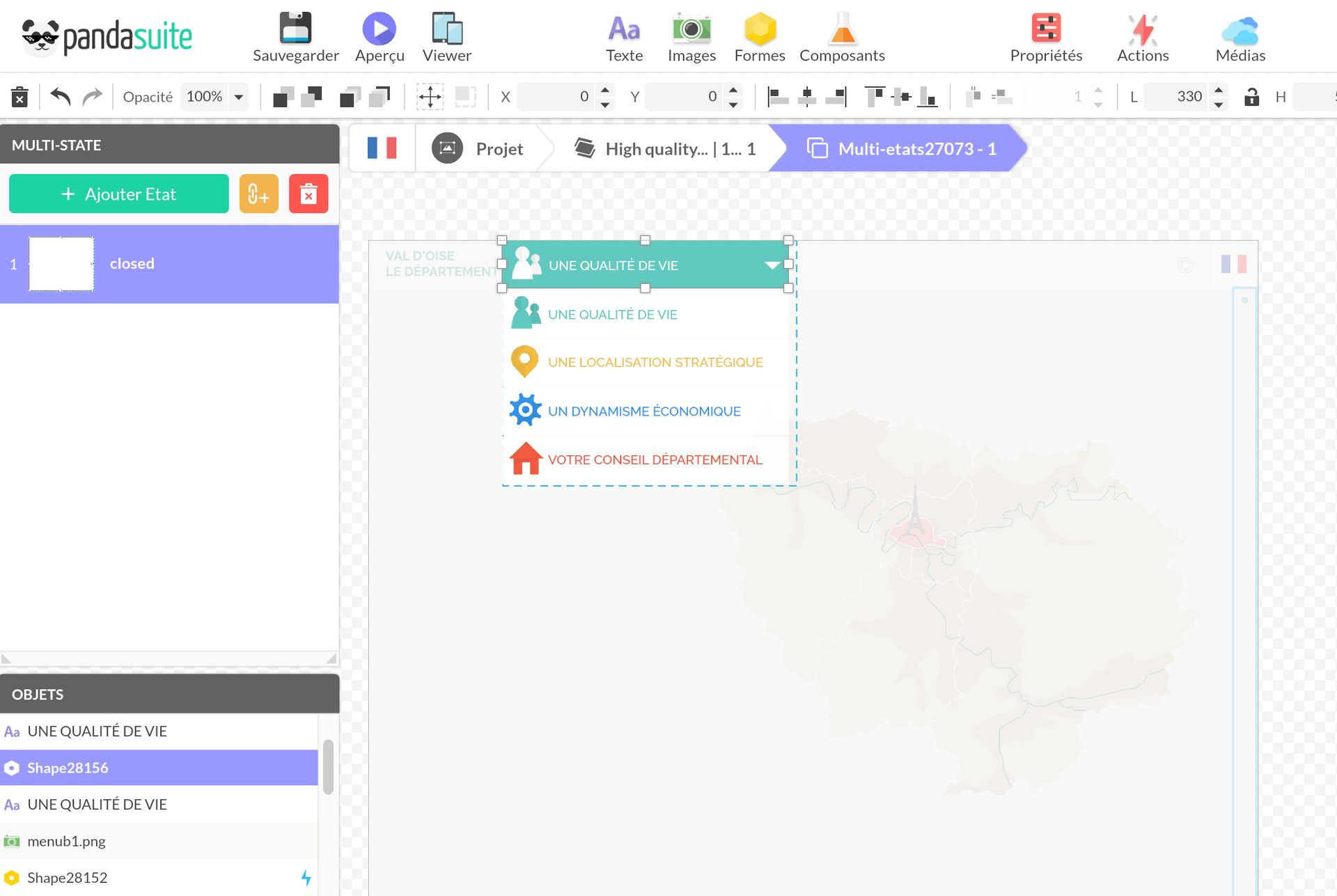 Menu déroulant | PandaSuite Docs