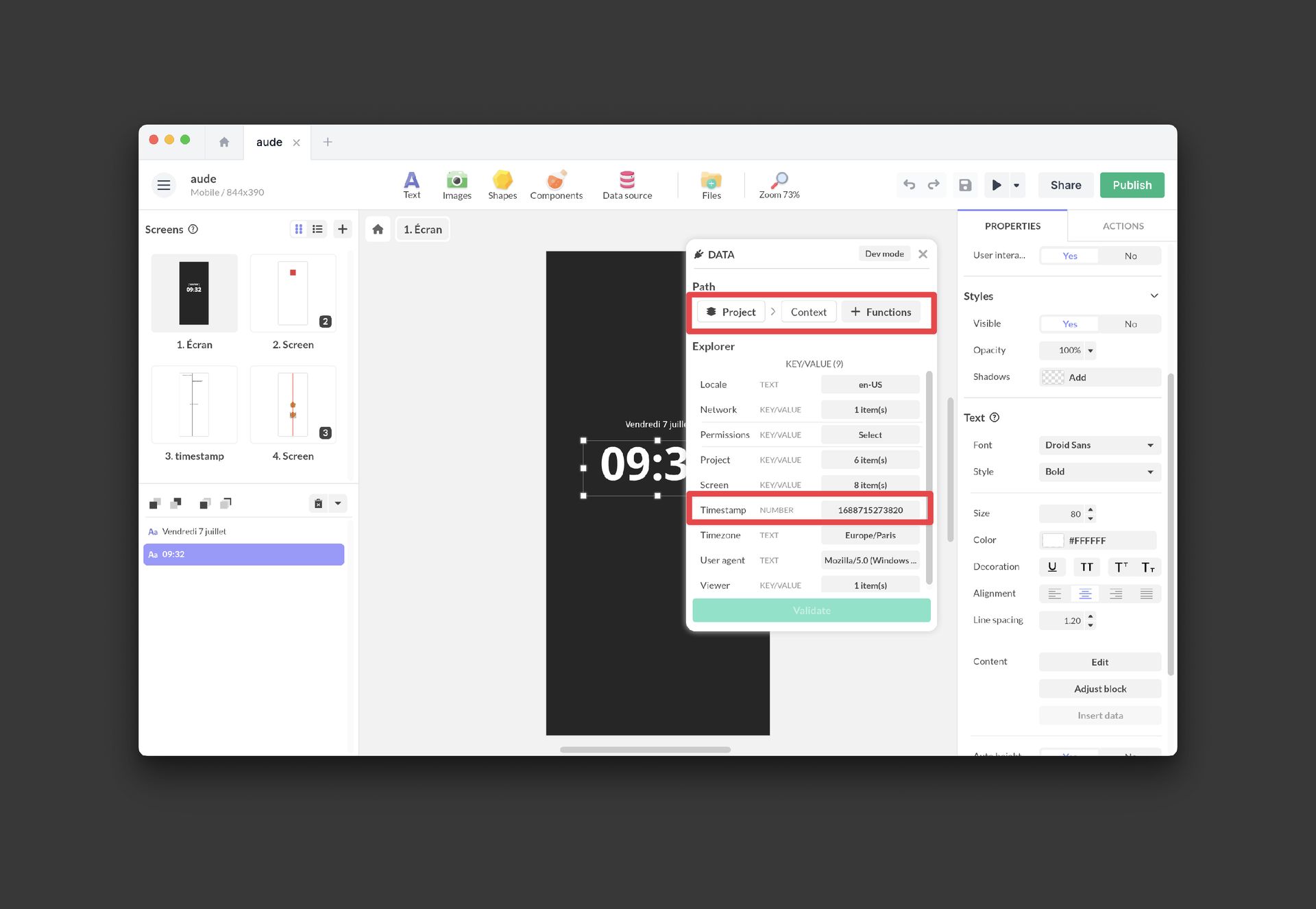 Timestamp (Current Date & Time) | PandaSuite Docs