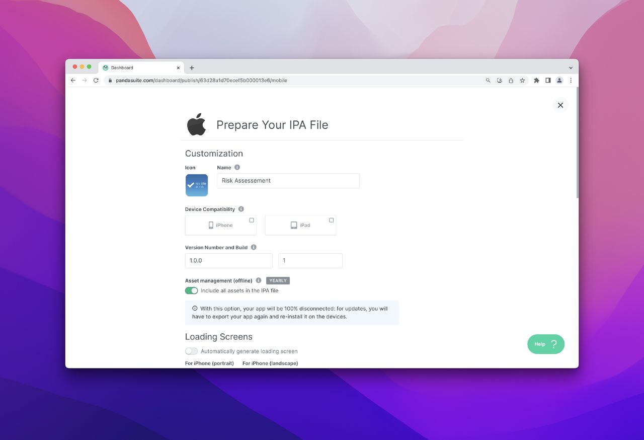 Export an IPA file | PandaSuite Docs