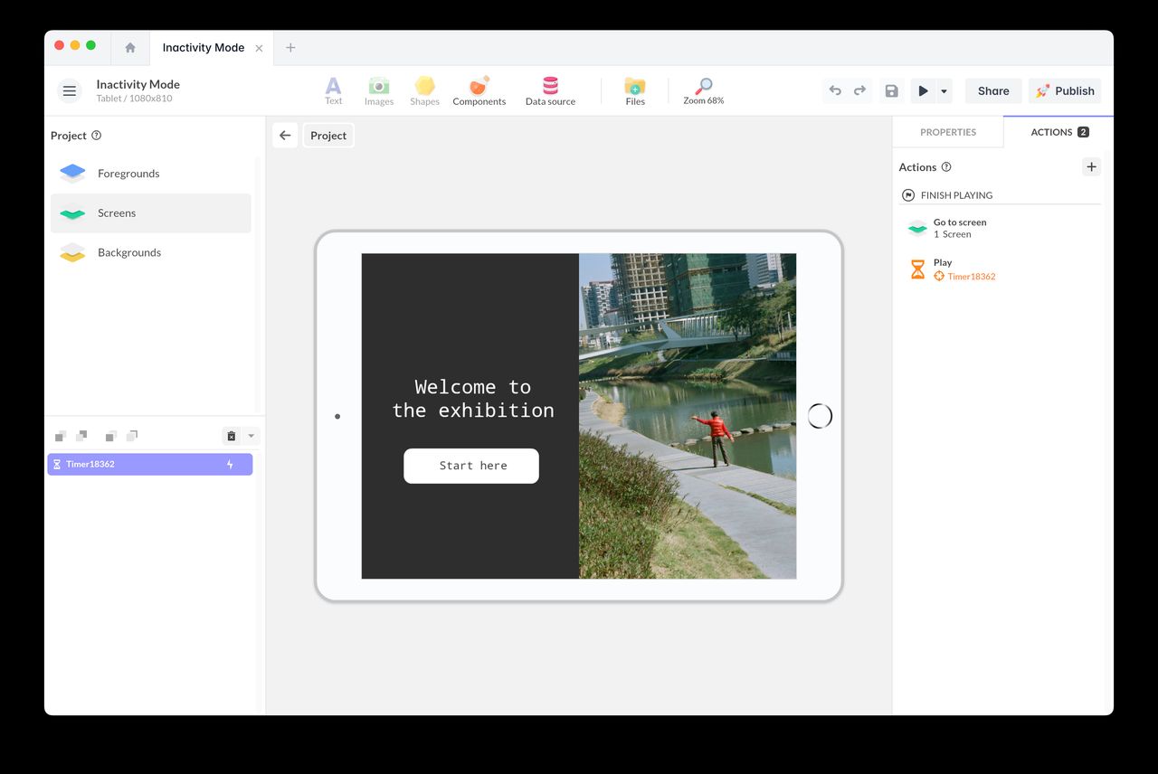 Inactivity mode for touch screen kiosk | PandaSuite Docs