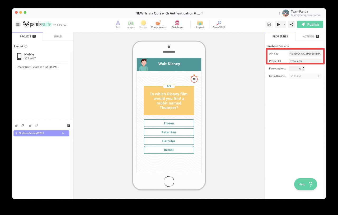 Firebase Session | PandaSuite Docs