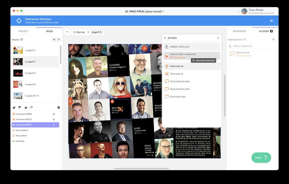Interactive actions | PandaSuite Docs
