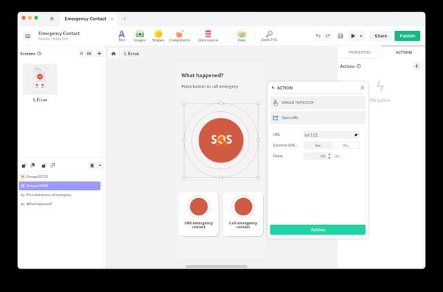 Buttons for phone calls, emails and SMS | PandaSuite Docs