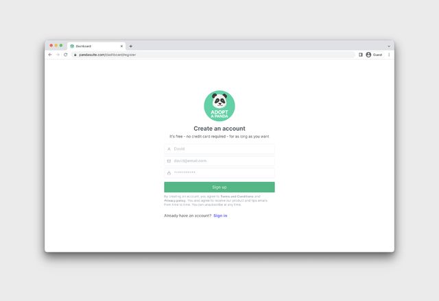 Create your PandaSuite account | PandaSuite Docs