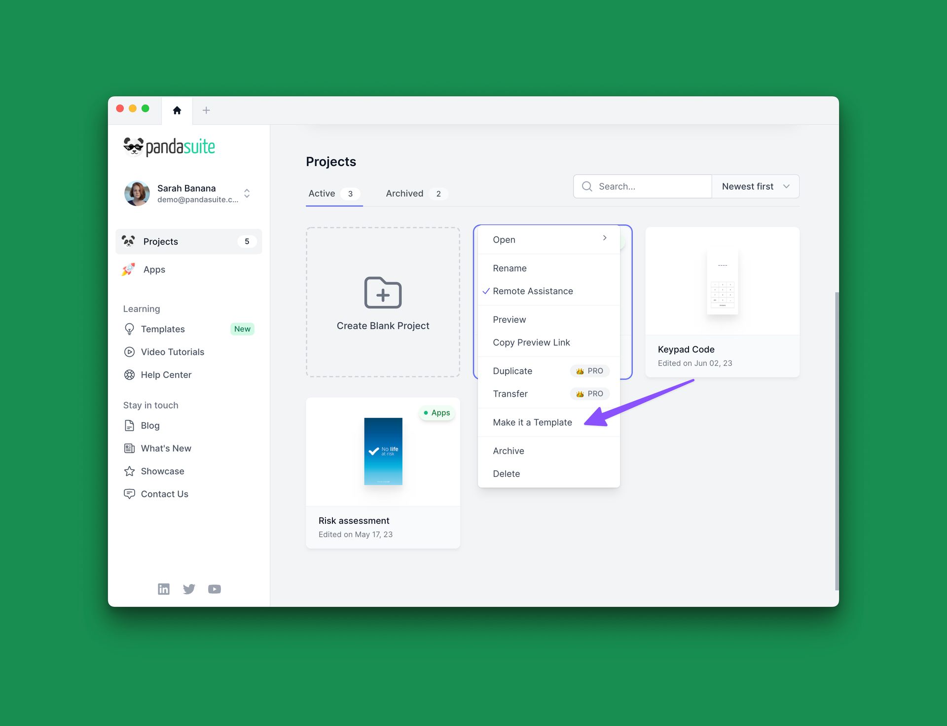 Share your project as template | PandaSuite Docs