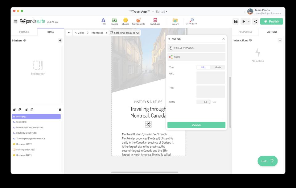 Interactive actions | PandaSuite Docs